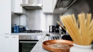 Apartamento clássico | Cozinha privada | Geladeira grande, fogão, cooktop, lava-louças
