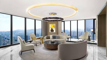 Suite Presidencial, 2 quartos, acesso ao Club Lounge, vista para o lago | Roupa de alta qualidade, edredões de penas, cofre no quarto