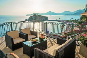 Apartamento presidencial, 2 quartos, sacada, vista para o mar | Terraço/pátio