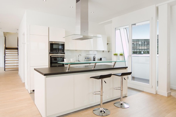 Cobertura superluxo, 3 quartos, vista para a cidade | Cozinha privada | Geladeira grande, micro-ondas, fogão, cooktop