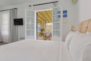 Duplex família, 2 quartos, vista para o mar | 1 quarto, roupas de cama de algodão egípcio, roupas de cama premium