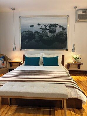 Suite-Estúdio Comfort, 1 cama queen-size, não fumadores, kitchenette | Roupa de alta qualidade, com decoração personalizada 