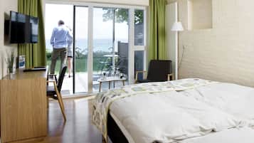 Quarto Superior, varanda, vista para o mar | Roupa hipoalergénica, cortinas/cortinados opacos, quartos insonorizados