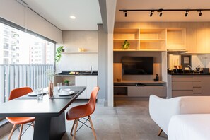 Estúdio conforto | Cozinha privada | Geladeira, micro-ondas, máquina de café expresso, cafeteira/chaleira
