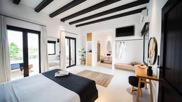 Junior Suite with Private Pool | Lençóis de algodão egípcio, roupa de alta qualidade