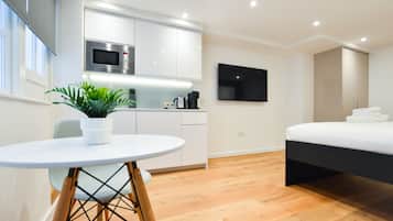 Lower Ground Floor Deluxe Studio Apartment | Sala de estar | TV de ecrã plano, piso aquecido