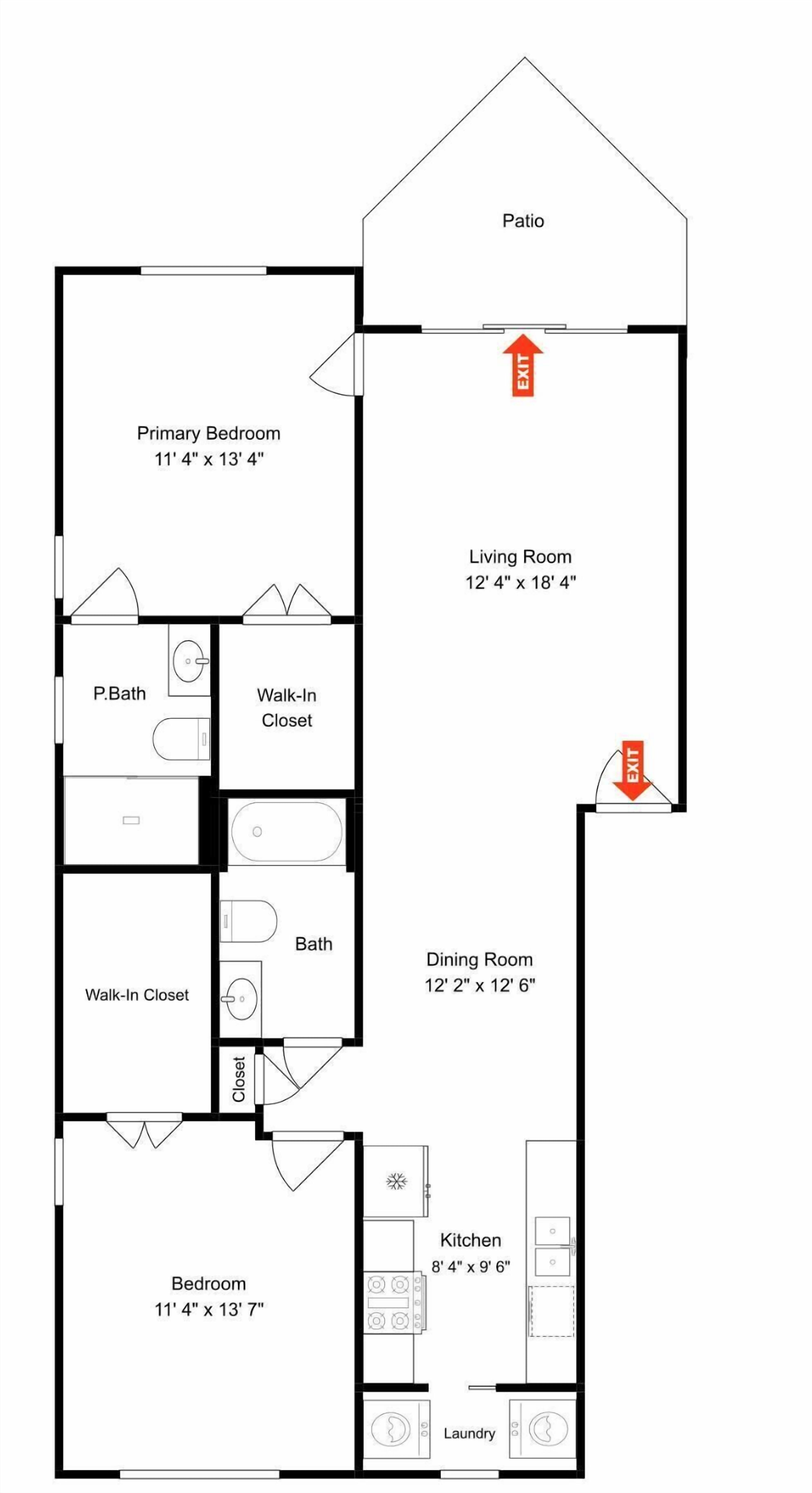 Planta baixa com pátio, quarto principal, sala de estar, closet espaçoso, banheiro principal (P.Bath), banheiro de serviço, sala de jantar, cozinha, quarto e área de serviço.