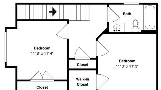 Planta baixa com dois quartos, um closet espaçoso e um banheiro.