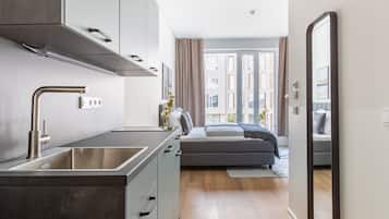 Suite M | Cozinha privada | Geladeira, cooktop, máquina de café expresso, cafeteira/chaleira