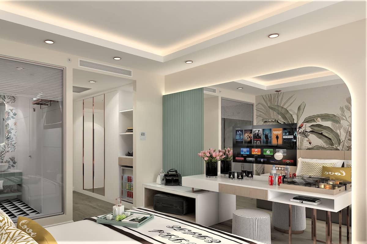 1 quarto, frigobar (abastecido com itens grátis), cofres nos quartos