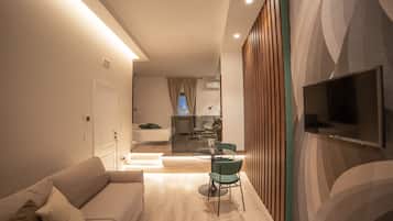 Suíte estúdio luxo | 1 quarto, roupas de cama premium, edredons de pluma