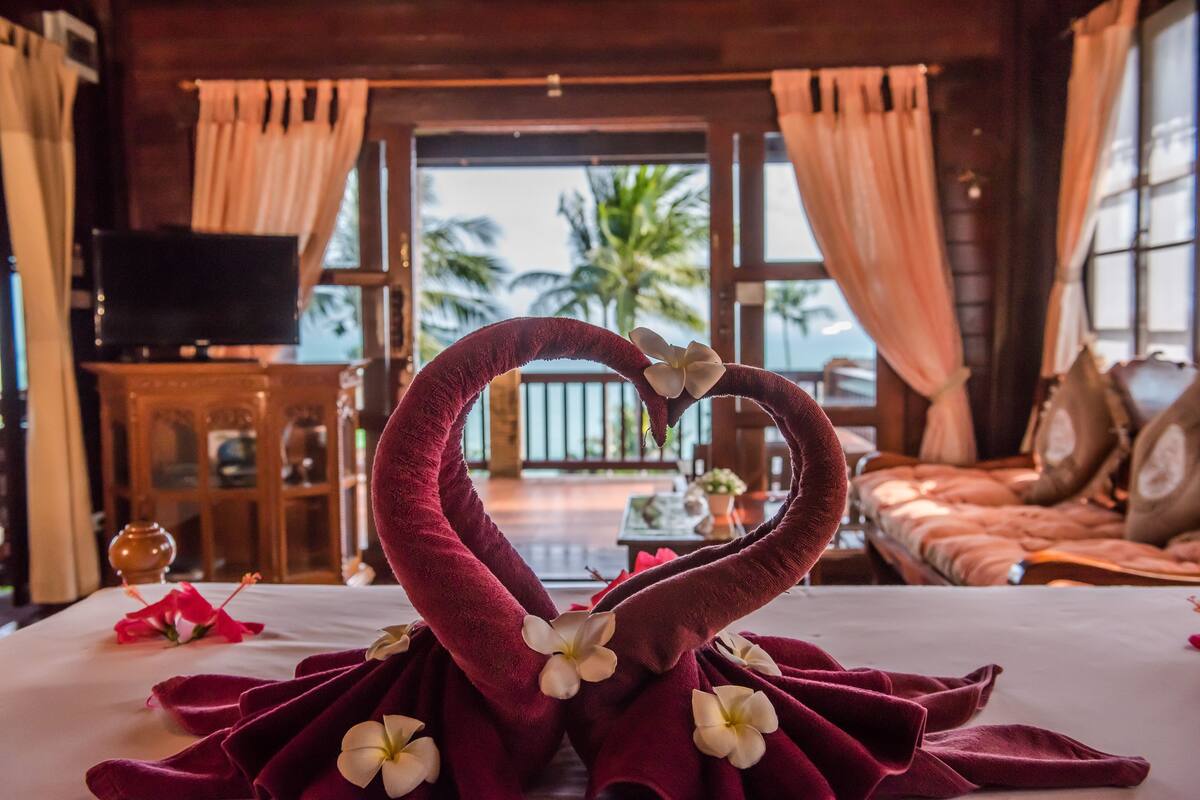 Villa Clássica, 1 quarto, vista para o oceano | Roupa de alta qualidade, cofre no quarto, secretária