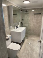 Apartamento Superior | Casa de banho | Um polibã, um secador de cabelo, toalhas fornecidas, champô 