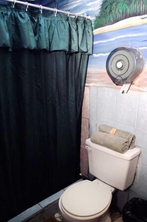 Chuveiro, toalhas de banho