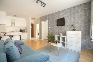 Apartment for 2 people | Área de estar | TV de tela plana, DVD player