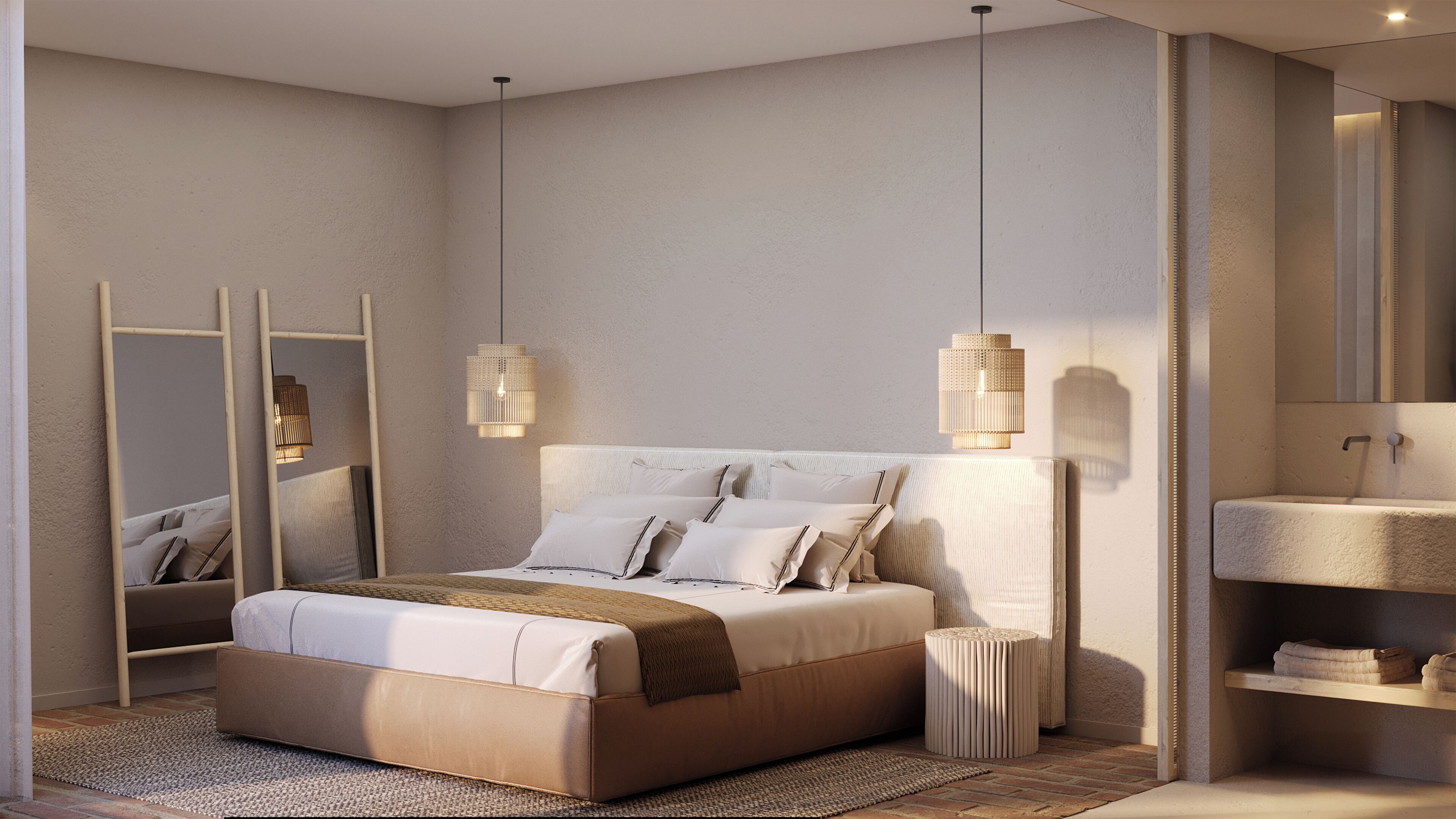 1 quarto, roupas de cama premium, frigobar, escrivaninha