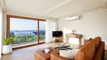 Suíte júnior, 1 cama King, vista para o mar | Roupas de cama de algodão egípcio, roupas de cama premium