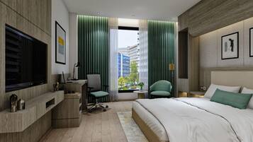 Quarto premium, 2 camas de solteiro | Roupas de cama premium, frigobar, escrivaninha