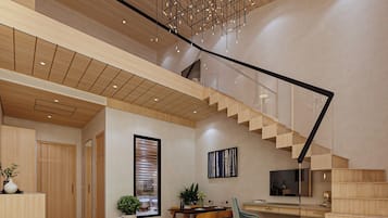 Duplex design, 1 quarto (Suite) | Área de estar | TV LED 43 polegadas com canais via satélite, TV