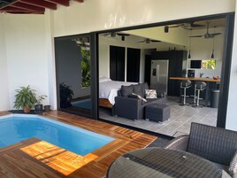 Suite-Estúdio Panorâmica, cozinha, vista para a montanha | Camas de colchão viscoelástico, cofre no quarto 