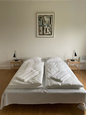 Quarto Duplo ou Twin Básico, 2 camas individuais | Secretária, Wi-fi grátis, roupa de cama fornecida