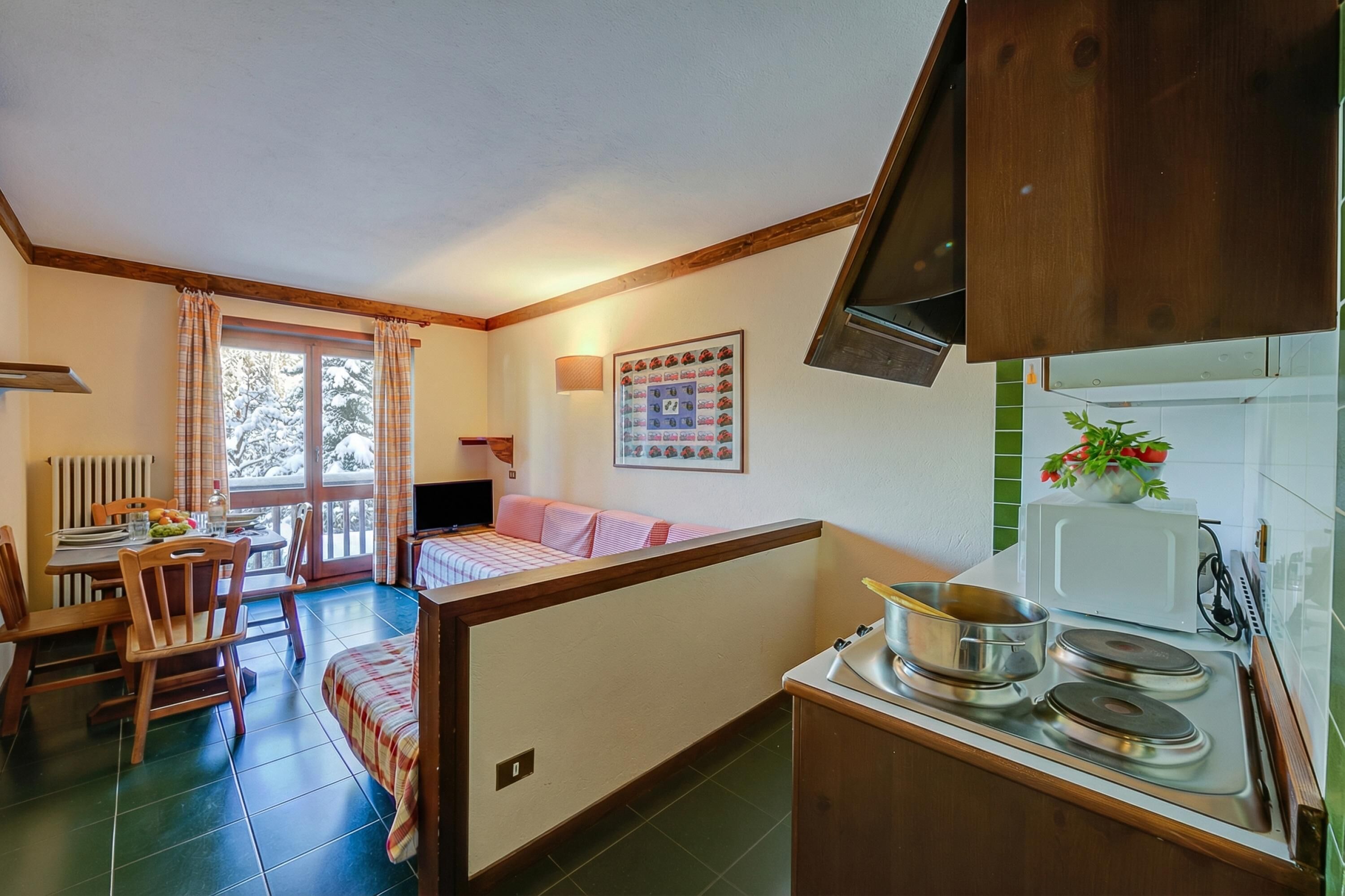 Estúdio família, ao lado da montanha (Grange Hike & Ski - 17C Sestriere) | Cozinha privada | Geladeira, micro-ondas, cooktop, máquina de café expresso
