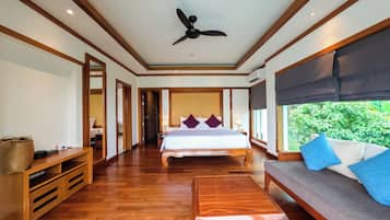 Villa 2 Bedrooms, Private Pool, Ocean View | 1 quarto, minibar, cofre no quarto, cortinas/cortinados opacos