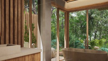 Um polibã, um chuveiro fixo, artigos de higiene pessoal grátis 