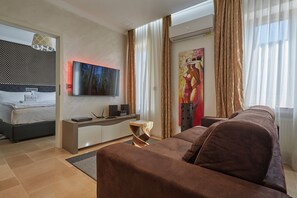 Apartamento Deluxe | Sala | TV de ecrã plano, leitor de DVD 