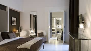 Suíte júnior (Balcony on request) | 1 quarto, roupas de cama de algodão egípcio, roupas de cama premium