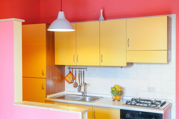 Estúdio | Cozinha americana privada | Geladeira grande, micro-ondas, fogão, cooktop