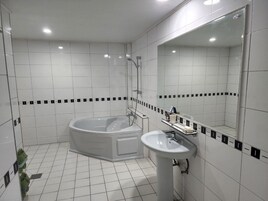 Quarto Duplo (VIP) | Casa de banho | Artigos de higiene pessoal grátis, um secador de cabelo, chinelos 