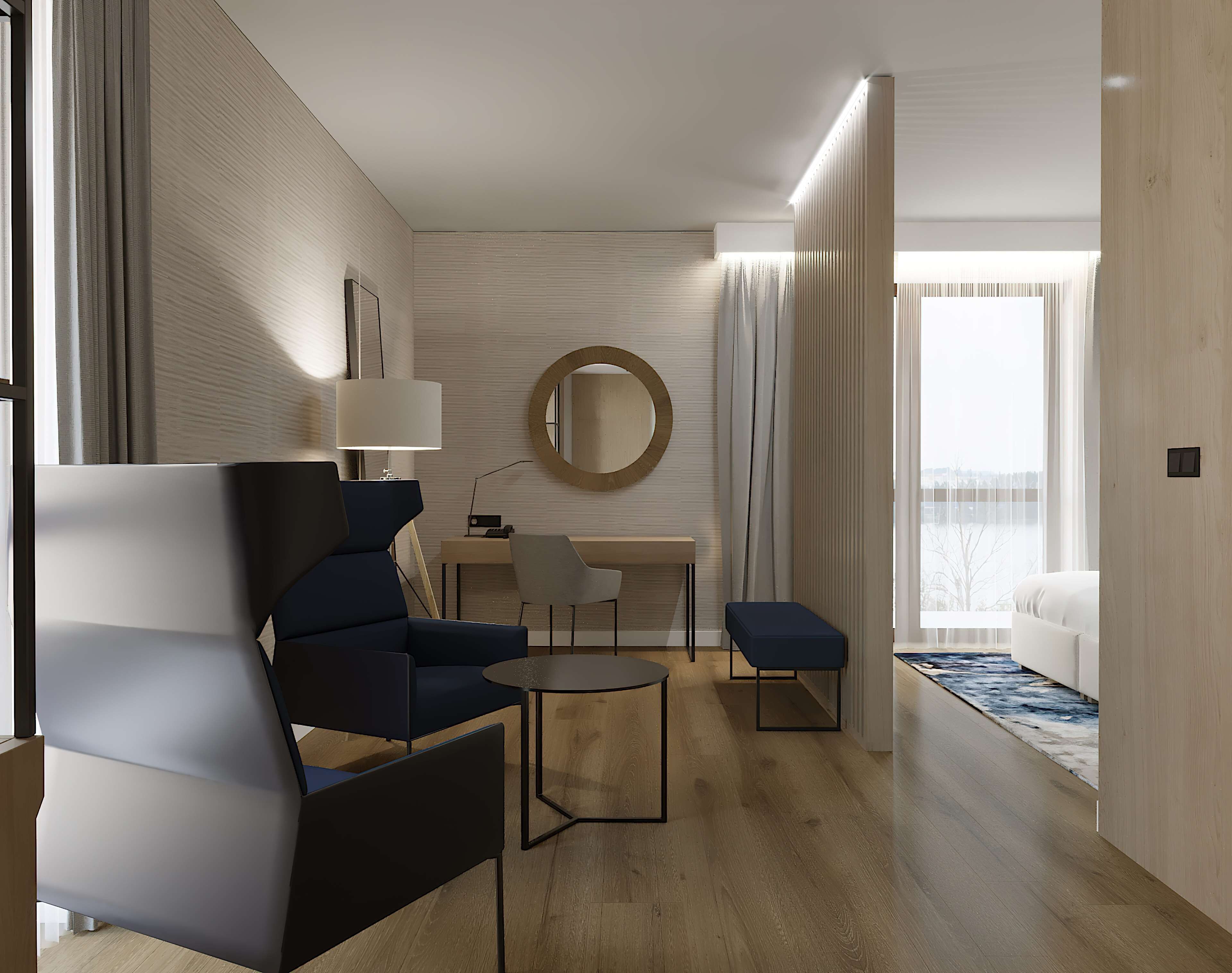 Frigobar, cofres nos quartos, cortinas blackout