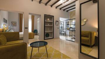 Suíte design, 1 cama Queen, para não fumantes, vista para a cidade (San Pedro) | Roupas de cama de algodão egípcio, roupas de cama premium