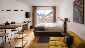 Estúdio luxo, para não fumantes, vista para a montanha | 1 quarto, frigobar, cofres nos quartos, quartos à prova de som