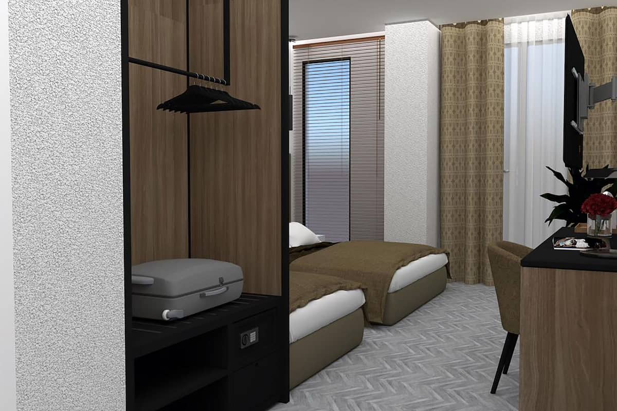 Roupa de alta qualidade, minibar, secretária, ferro/tábua de engomar