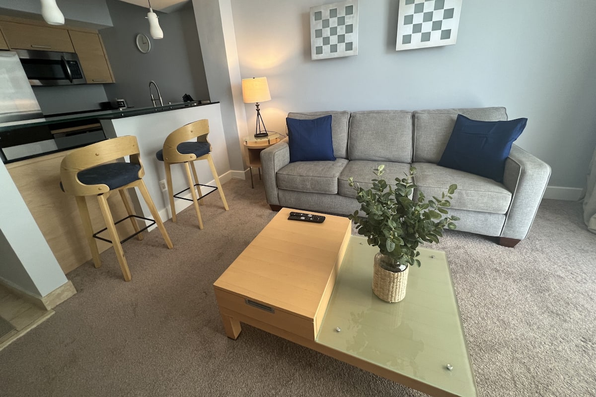 Apartamento Comfort | Sala de estar | Televisor de ecrã plano de 40 polegadas com canais por cabo, televisor