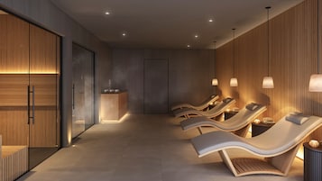 Sauna, banho turco, 3 salas de tratamento, massagens 