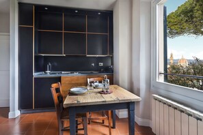 Apartamento Básico, 1 cama queen-size e sofá-cama | Cozinha privada | Um frigorífico, uma placa de cozinha, uma chaleira elétrica 