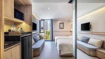 Quarto superior, 2 camas de solteiro, para não fumantes, micro-ondas | Roupas de cama premium, cofres nos quartos, individualmente decorados