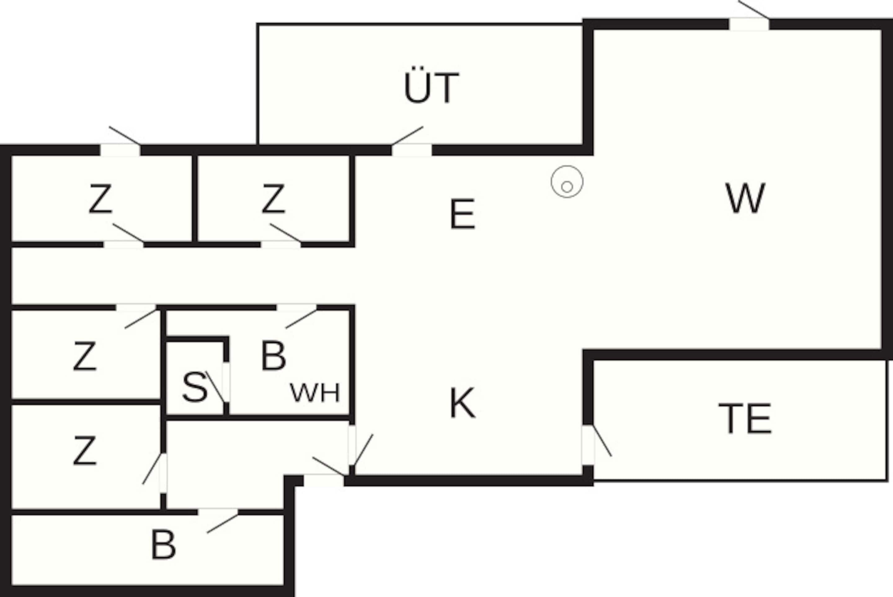 Planta baixa com quartos identificados: Z, B, S, WH, K, TE, W e ÜT.