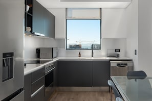 Apartamento Comfort | Cozinha privada | Um frigorífico, um micro-ondas, um forno, uma placa de cozinha