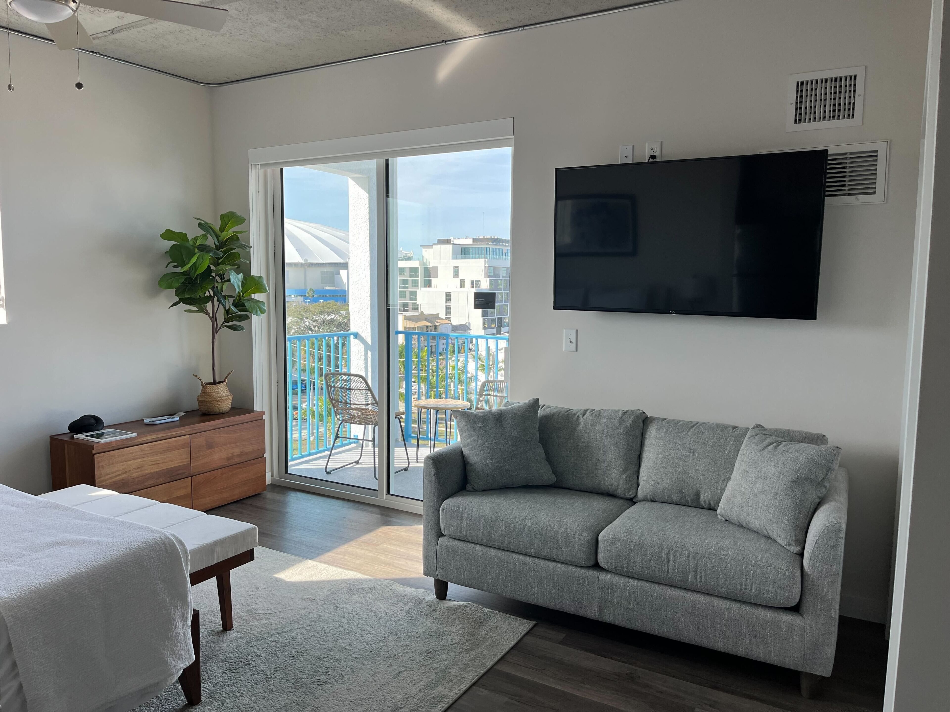 Estúdio Deluxe, não fumadores, cozinha | Sala de estar | Televisor de 55 polegadas com canais por cabo 