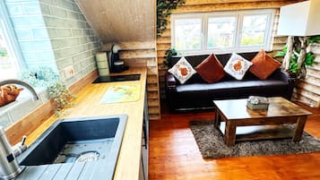 Apartamento, 1 cama queen-size e sofá-cama | Cozinha privada | Um frigorífico, um micro-ondas, um forno, uma placa de cozinha