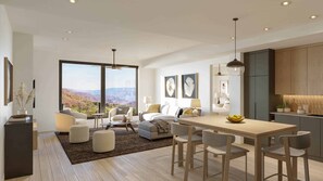 Apartamento Deluxe em Condomínio Fechado | Sala de estar | TV de ecrã plano, lareira 