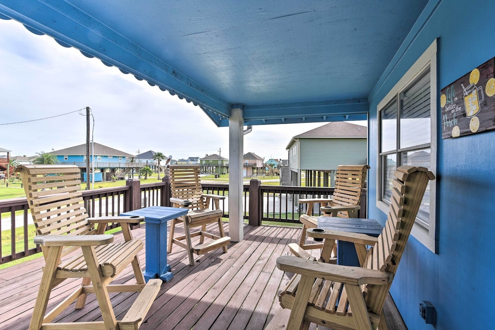 Ocean View, Deck: Colorful Crystal Beach Home! - Crystal Beach, TX