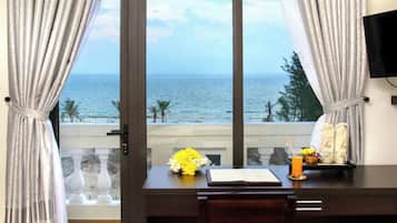 Quarto casal luxo, 1 cama Queen, vista para o oceano | Roupas de cama de algodão egípcio, roupas de cama premium