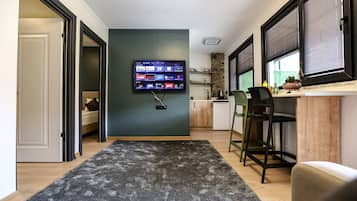Apartamento família | Área de estar | TV LED 120 cm com canais digitais, TV, monitores de computador