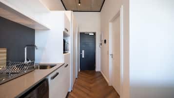 Apartamento básico | Cozinha privada | Frigobar, micro-ondas, torradeira