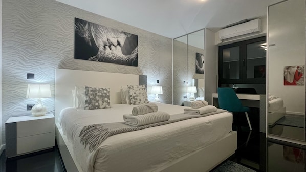 Apartamento luxo, 1 cama King e sofá-cama, cozinha | Roupas de cama de algodão egípcio, roupas de cama premium